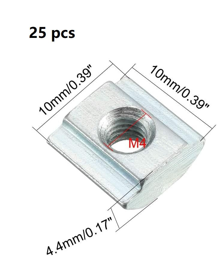 M4 T-Nut for 20x20 Aluminum Extrusions/Aluminum Profile (Qty: 25 pcs ...
