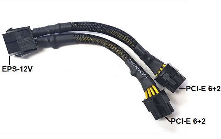 Pi+® (PiPlus®) EPS CPU 8pin Female to Dual 8pin (6+2) male PCI-E pin S